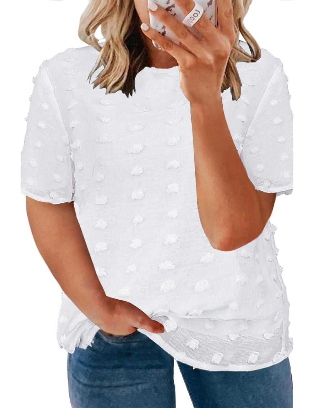 White Plus Size Swiss Dot Texture Short Sleeve Top Crossroads