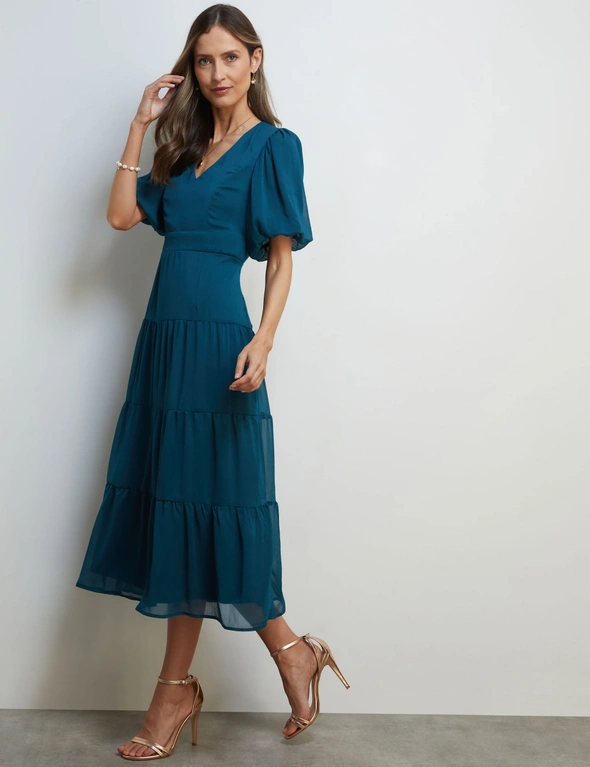 Printed Tie Waist Tiered Dress Liz Jordan